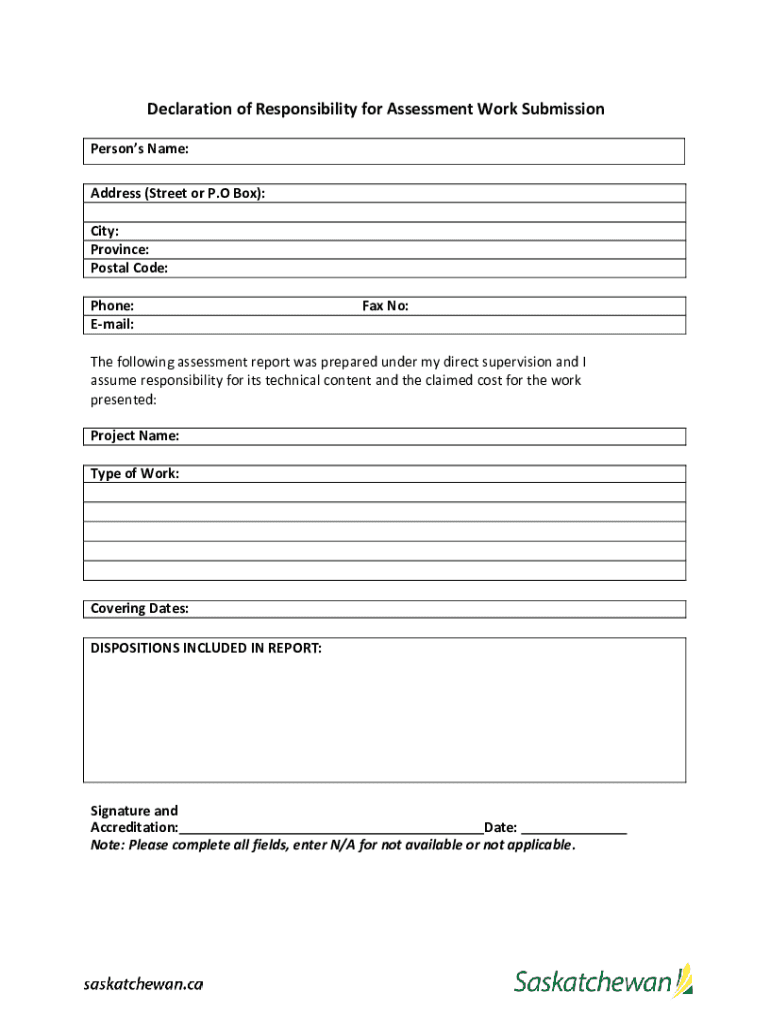 Fillable Online Declaration of Responsibility for Assessment Work ...