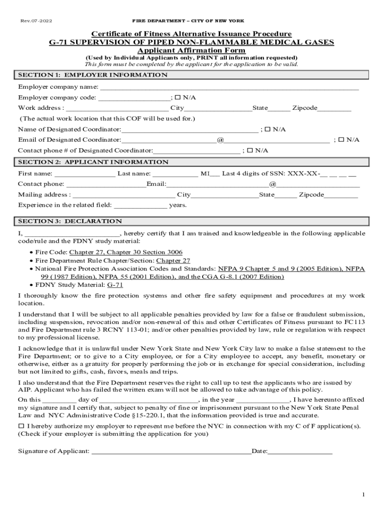 Fillable Online G71 Certificate Of Fitness - Fill Online, Printable ...