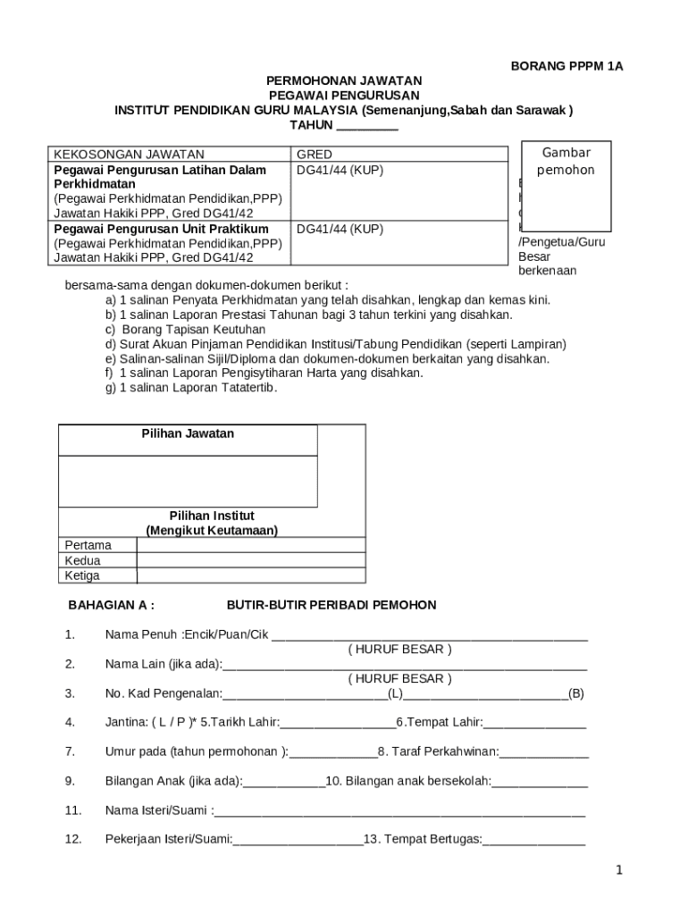 BORANG PPPM 1B Peg PengurusanPDF Doc Template | pdfFiller