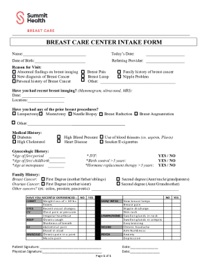 Fillable Online BREAST CARE CENTER INTAKE FORM Fax Email Print - pdfFiller
