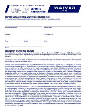 Fillable Online participant agreement, waiver and release form Fax ...