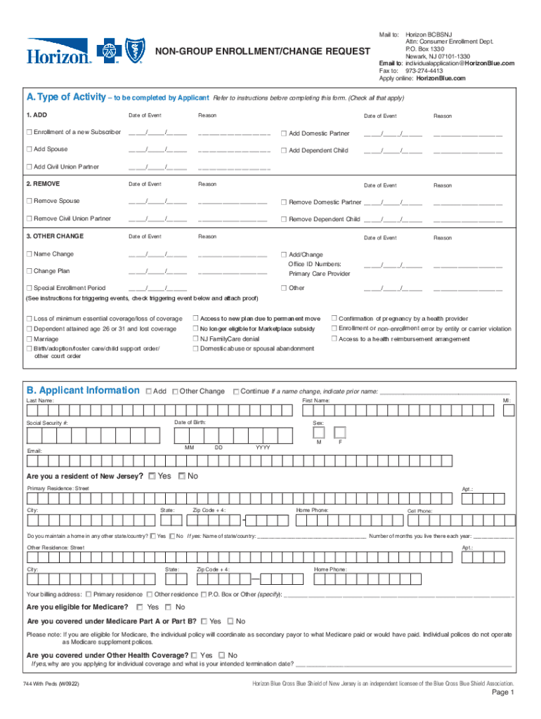 Fillable Online Horizon Enrollment Change Form - Fill Out and Sign ...