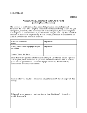 the Workplace Harassment Complaint Doc Template | pdfFiller