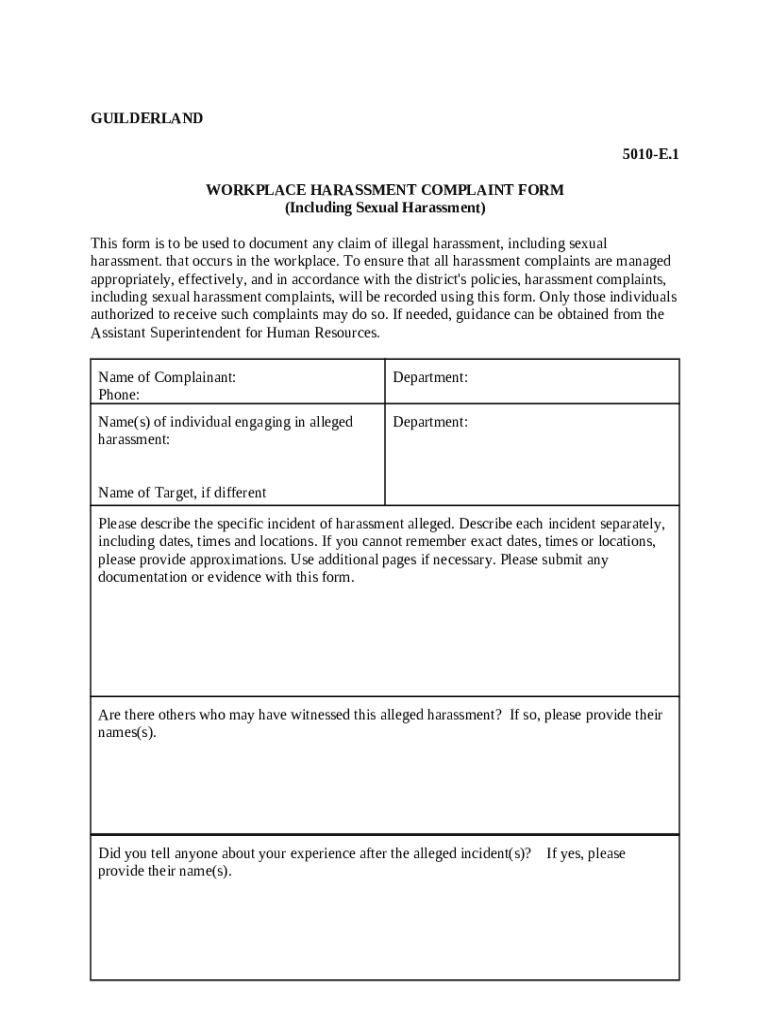 the Workplace Harassment Complaint Doc Template | pdfFiller