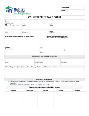 Fillable Online VOLUNTEER INTAKE FORM Fax Email Print - pdfFiller