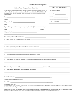 Fillable Online Complaint Form (Student/Parent) - Level One Name ...
