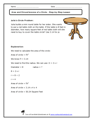 Fillable Online Area and Circumference of a Circle - Matching Worksheet ...