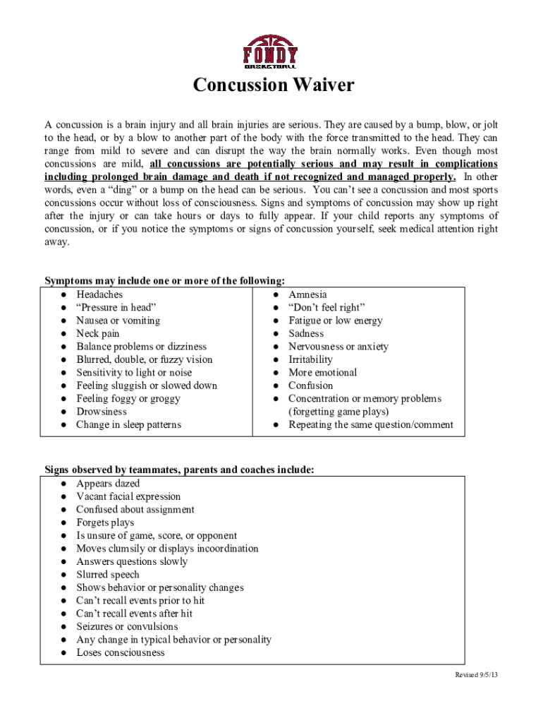 Fillable Online Parent/Athlete Concussion Information Sheet Fax Email ...