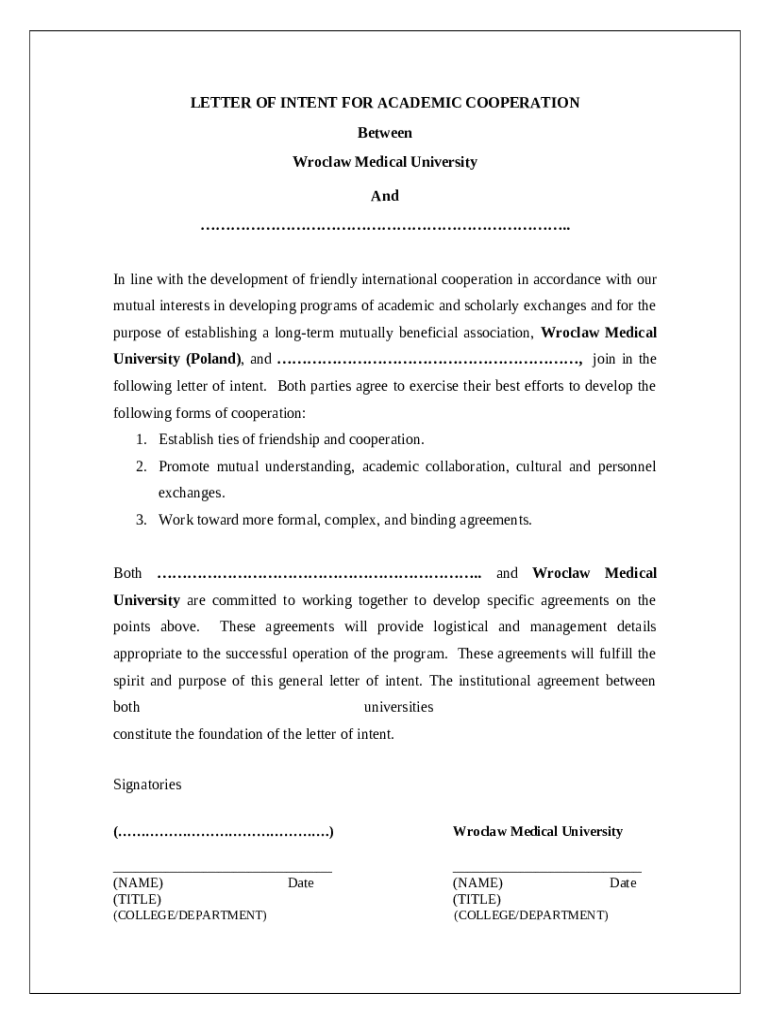MEMORANDUM OF ACADEMIC COOPERATION Doc Template | pdfFiller