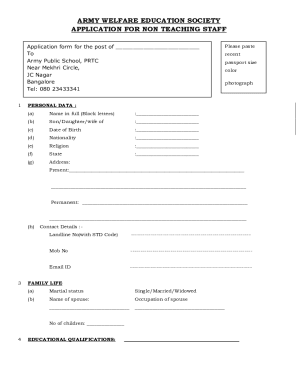 Fillable Online ARMY WELFARE EDUCATION SOCIETY APPLICATION ... Fax Email Print - pdfFiller