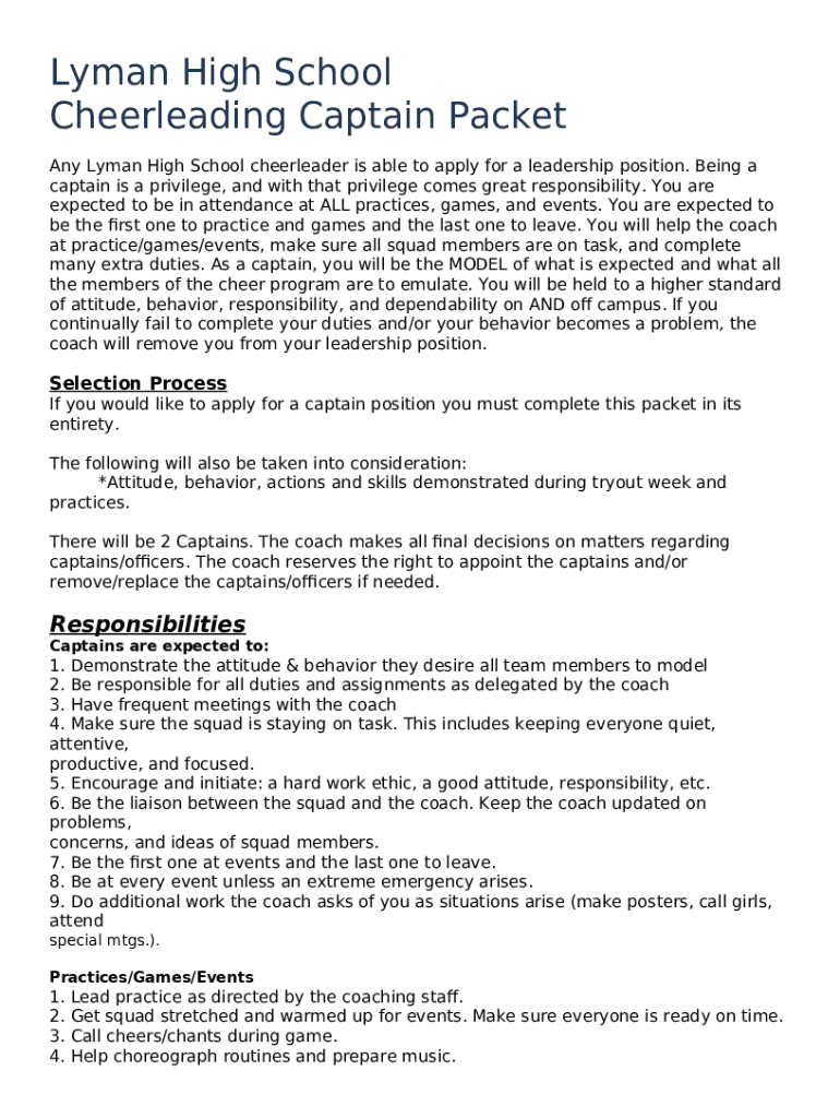 G.H.S. Cheerleading Team Leadership Tryout Ination ... Doc Template ...