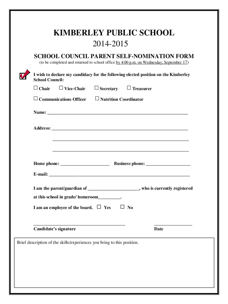 Fillable Online Fillable Online school council parent self-nomination ...