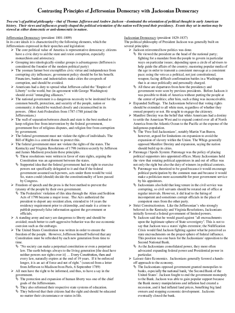 Fillable Online Evolution of Democracy - Compare and contrast Jefferson ...