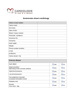 Fillable Online Anamnesis sheet cardiology Fax Email Print - pdfFiller