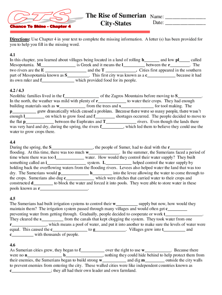 Fillable Online The Rise of Sumerian City-States Fax Email Print ...