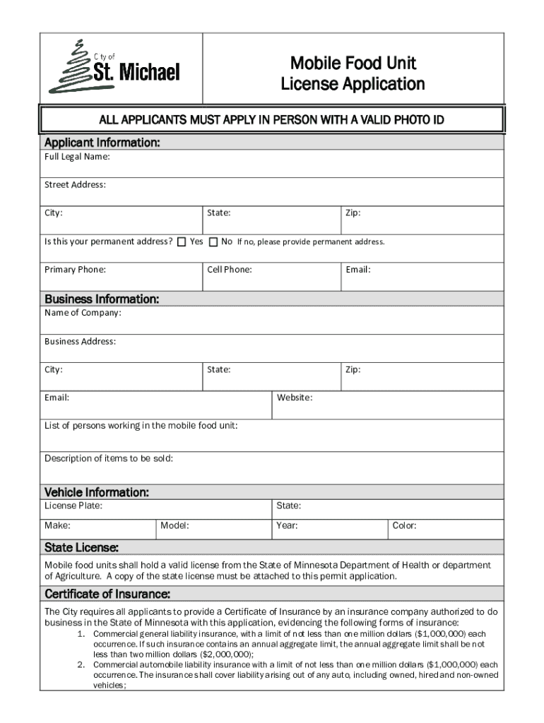 Fillable Online Mobile Food Unit ApplicationMora, MN Fax Email Print ...