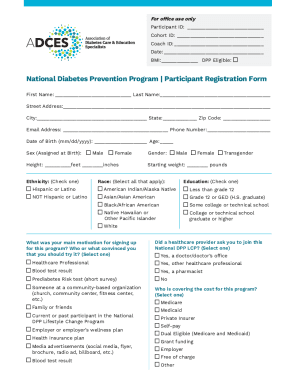 Fillable Online National Diabetes Prevention Program Participant ...