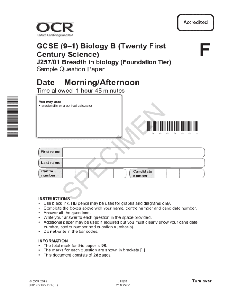 Fillable Online J247/03 Paper 3 (Higher Tier) Sample Question Paper Fax ...