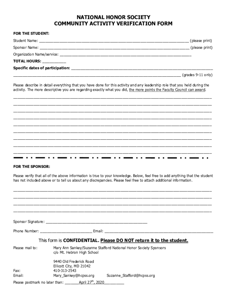 Fillable Online mhhs hcpss NHS Community Form 19.20.docx Fax Email ...