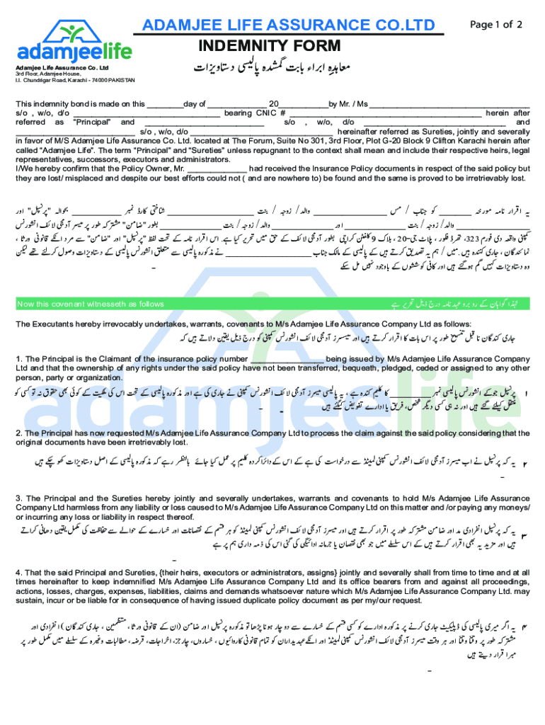 Fillable Online Indemnity form Fax Email Print - pdfFiller