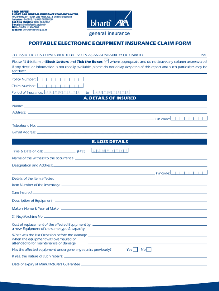 Fillable Online Portable EEI - Claim Form Fax Email Print - pdfFiller