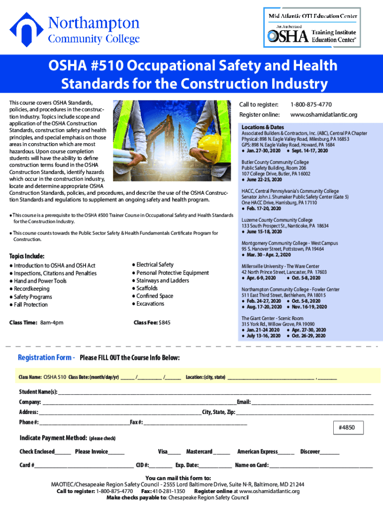 Fillable Online OSHA #510 Occupational Safety and Health Standards for ...