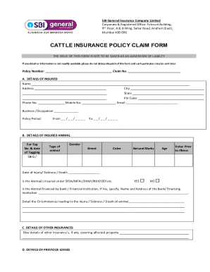Fillable Online Cattle Claim form Fax Email Print - pdfFiller