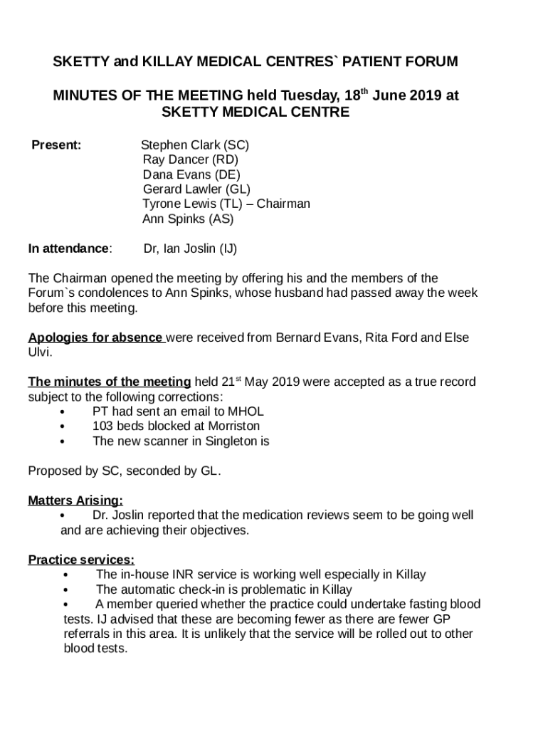 SKETTY and KILLAY MEDICAL CENTRES PATIENT FORUM Doc Template | pdfFiller
