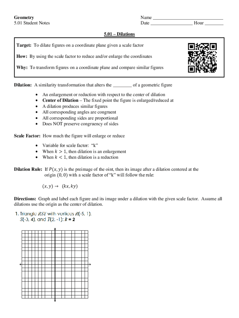 Fillable Online Dilation in the Coordinate Plane: Examples (Basic ...