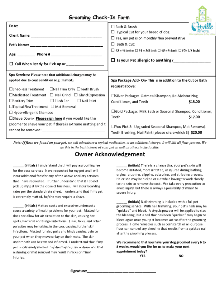 Fillable Online Pet Grooming Registration Form Template Fax Email Print ...