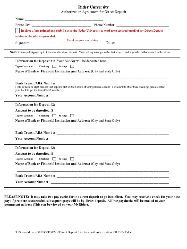Fillable Online Direct Deposit Authorization Agreement form Fax Email ...