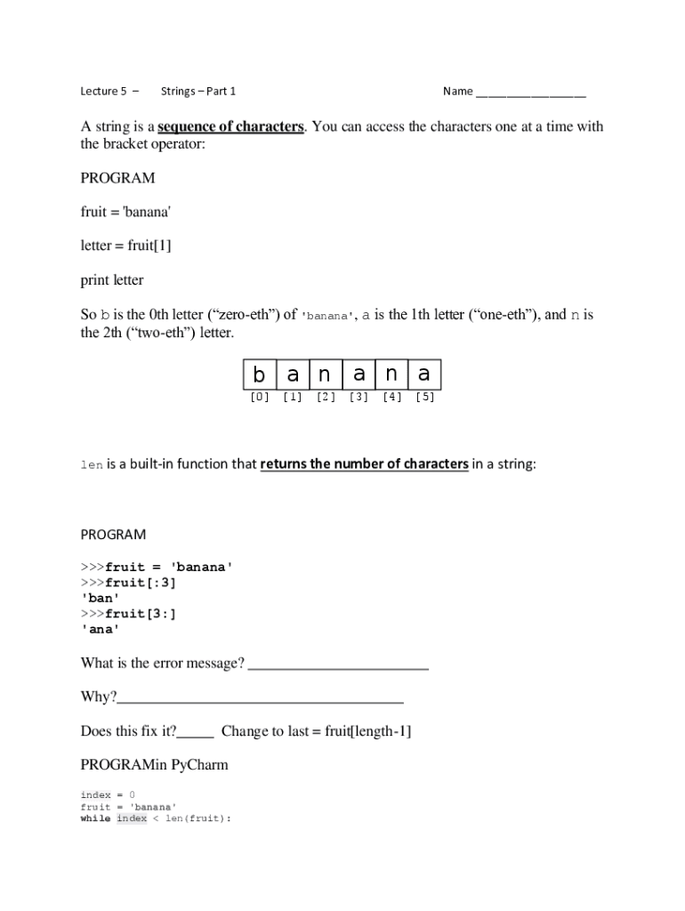 Fillable Online Python Strings Stringa String Is A Sequence Of Fax 8189