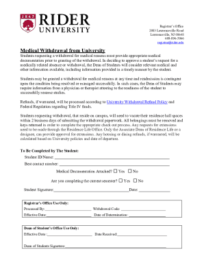 Fillable Online Medical Withdrawal from University Form Fax Email Print ...