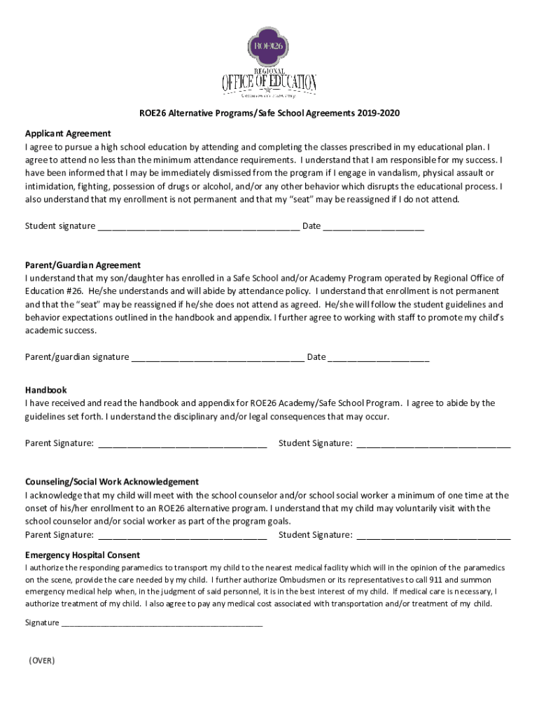 Fillable Online ROE26 Alternative Programs/Safe School Agreements ...