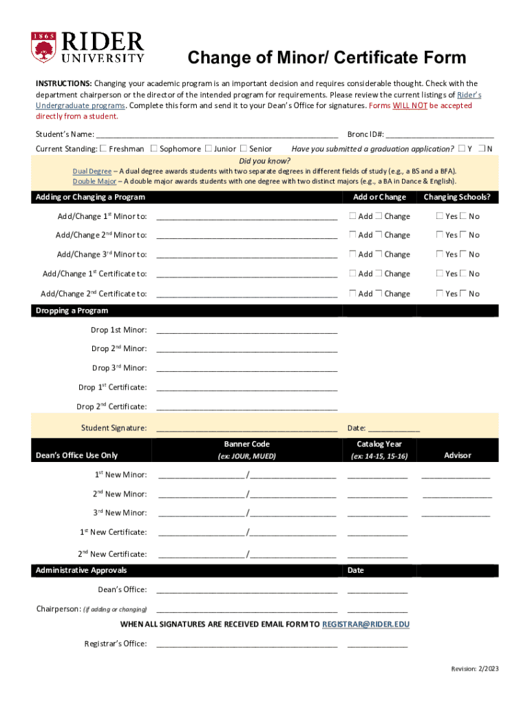 Fillable Online Change of Minor/Certificate Form Fax Email Print ...