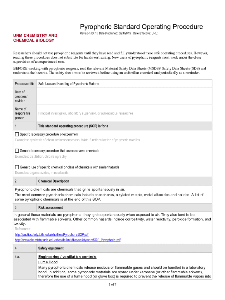 Fillable Online chemistry unm Laboratory Standard Operating Procedure ...