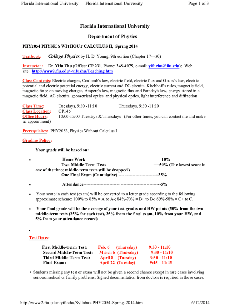 Fillable Online cec fiu PHY 2054 - Physics W/O Calc II at Florida ...
