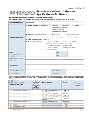 Fillable Online Republic of the Union of Myanmar Specific Goods Tax ...