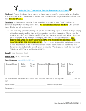 Fillable Online Teacher recommendation form for cheerleading tryouts Fax Email Print - pdfFiller