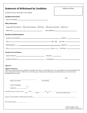 Fillable Online Statement of Withdrawal by Candidate Fax Email Print ...