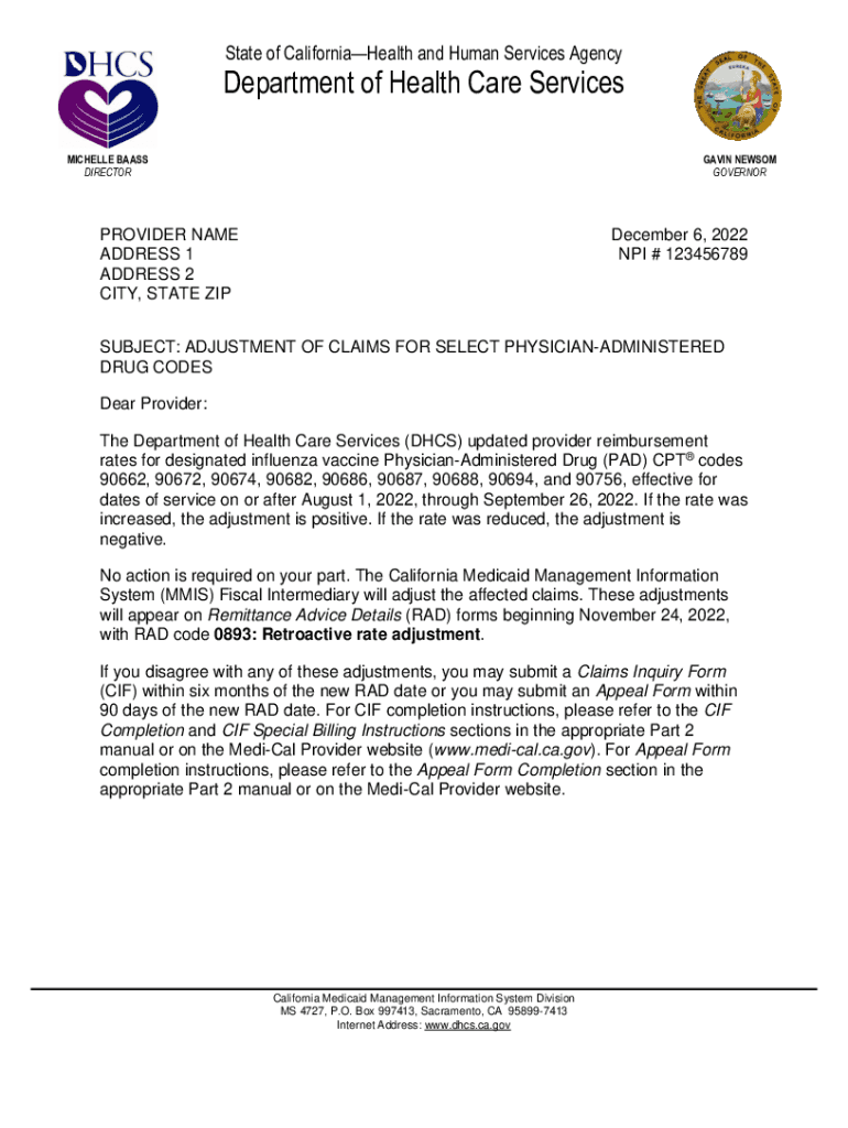 Fillable Online files medi-cal ca Adjustment of Claims for Select ...