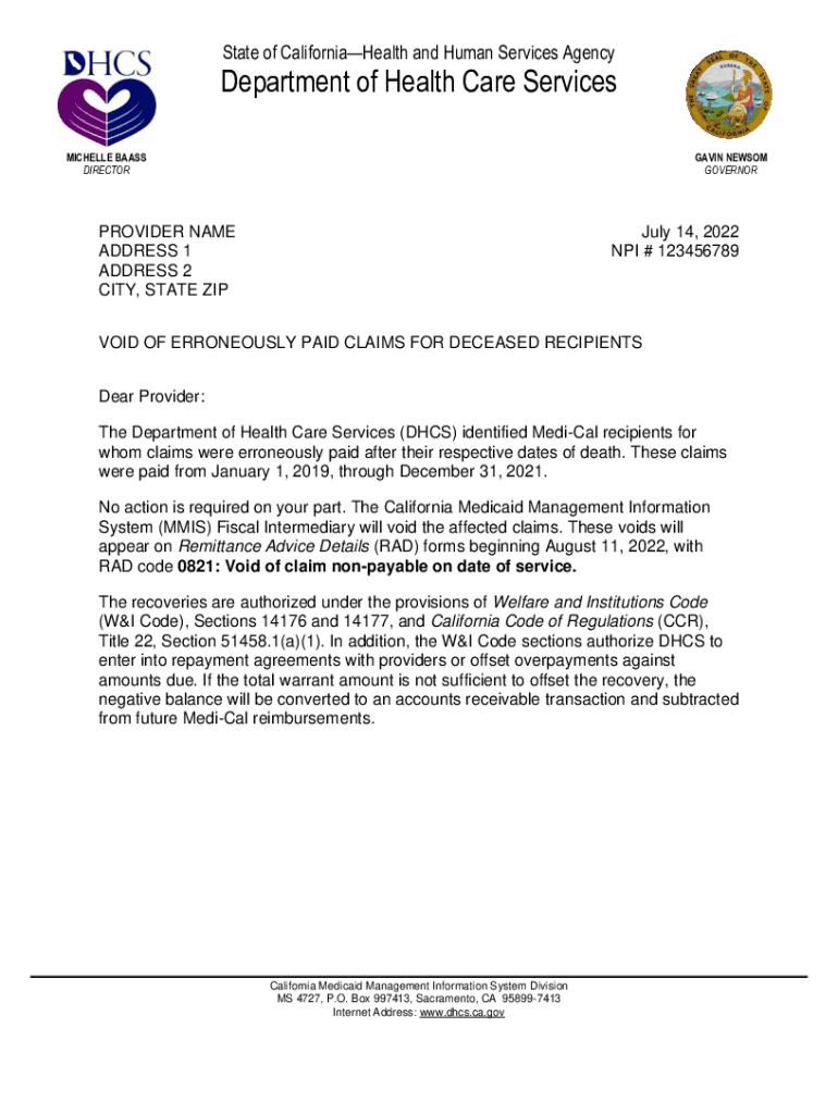 Fillable Online files medi-cal ca 31787P43792Void of Erroneously Paid ...