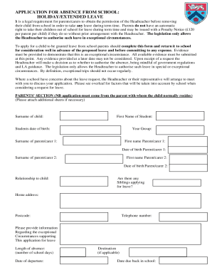 Fillable Online application for leave of absence holiday / extended ...