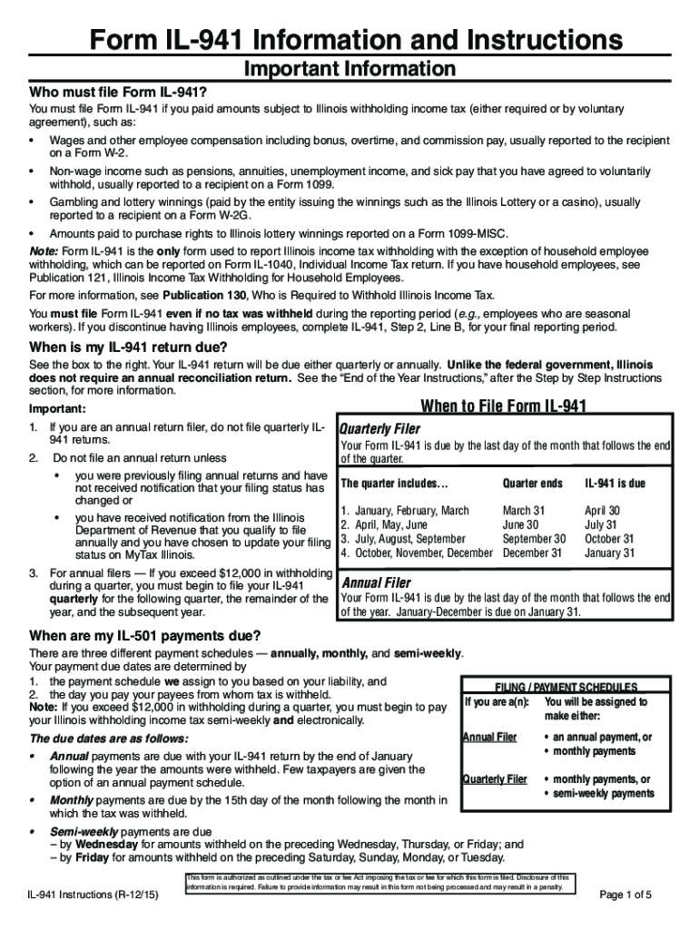 Fillable Online tax illinois 2020 IL-941 Instructions - Illinois Department of Revenue Fax Email ...
