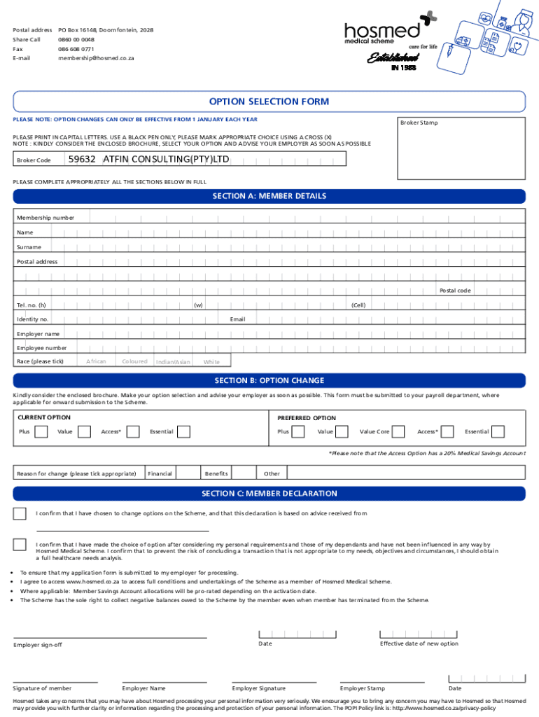 Fillable Online Hosmed-Option-Change-Form-2021 Fax Email Print - pdfFiller