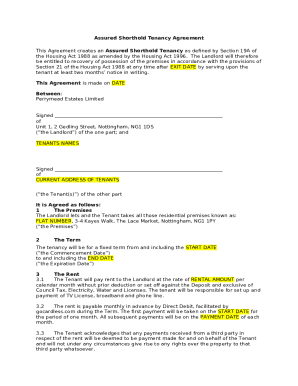 ASSURED SHORTHOLD TENANCY Sample Clauses Doc Template | pdfFiller