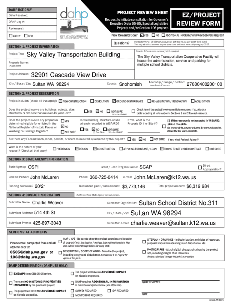 Fillable Online EZ / Project Review FormWashington State Department of ... Fax Email Print ...