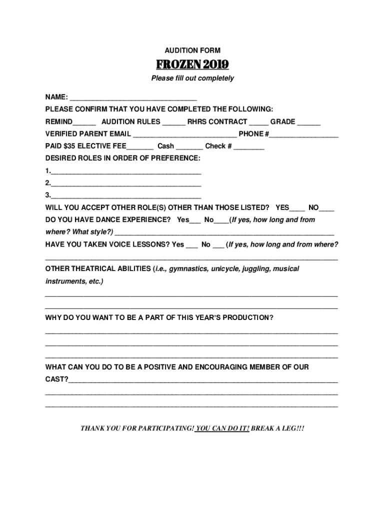 Fillable Online Audition Permission Slips Due November 29-December 3 Fax Email Print - pdfFiller