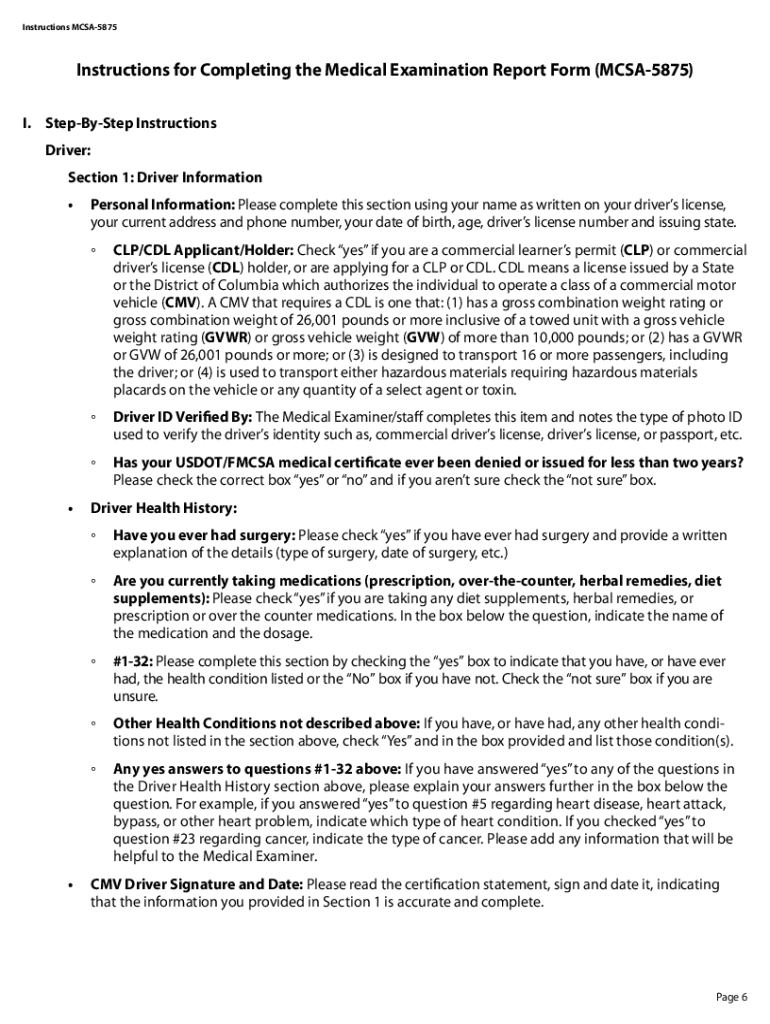 Fillable Online Instructions for Completing the Medical Examination ...