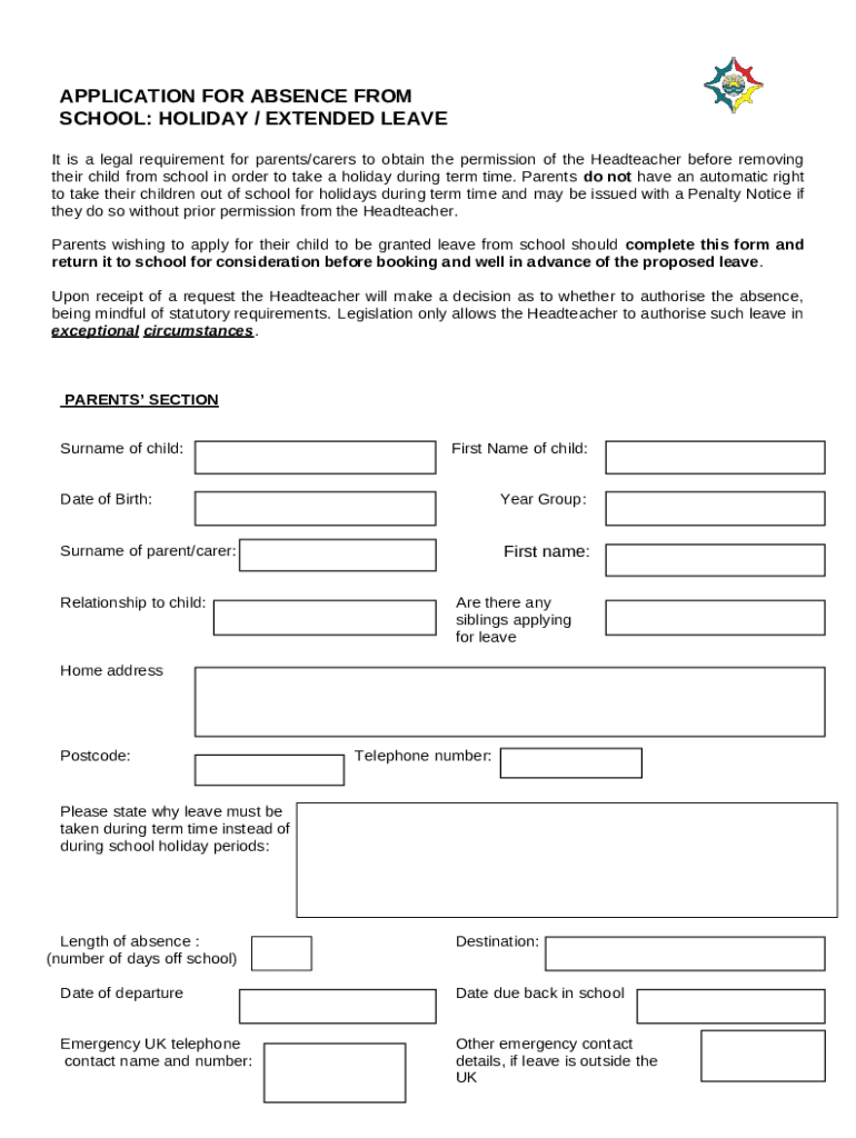 application for absence from school: extended leave Doc Template ...